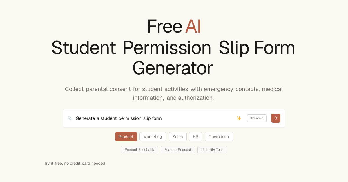 Free Student Permission Slip Form AI Generator | Dashform AI Forms