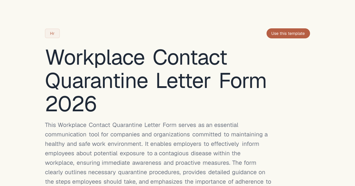 Workplace Contact Quarantine Letter Form 2026 | Dashform